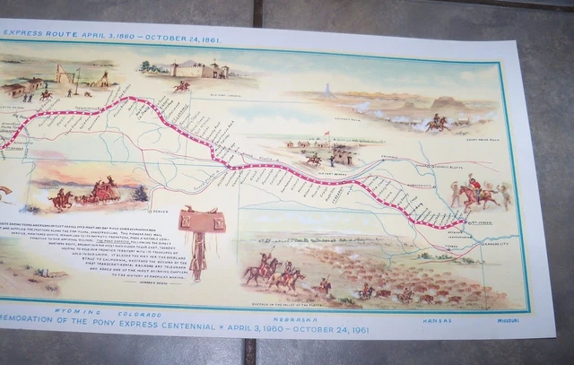 1960 PONY EXPRESS Centennial Route Map Apta William Henry Jackson ...