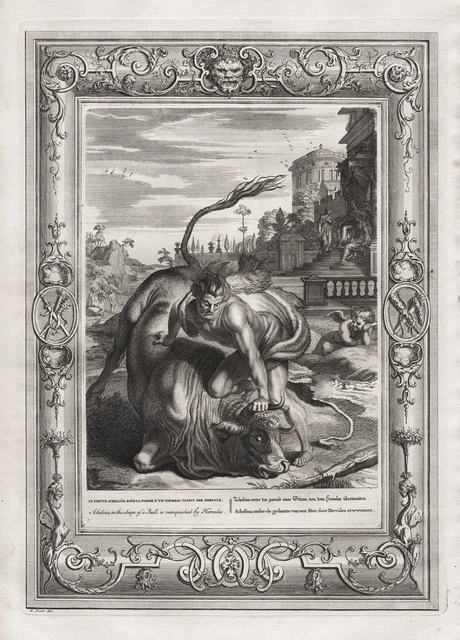 HERCULES HERKULES STIER bull Mythologie mythology engraving Picart 1730 ...