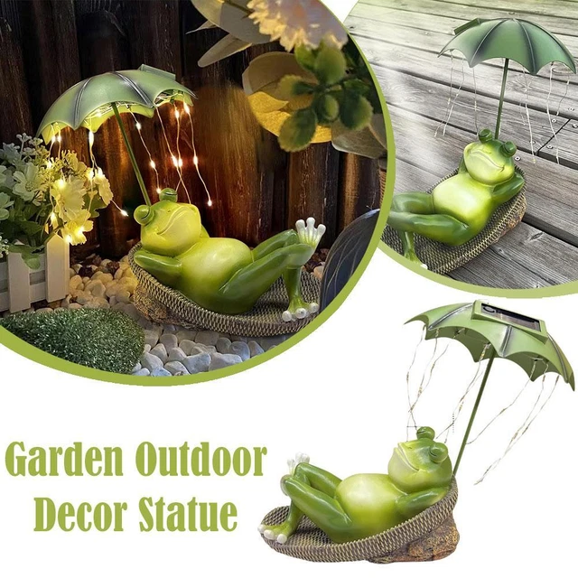 FROGS GARDEN OUTDOOR Decor Statue - LED Solar Frog Umbrella NEW Pond ...