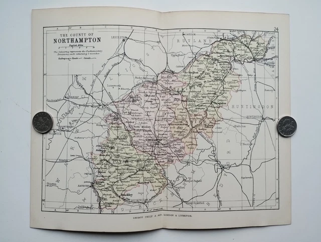 ANTIQUE COUNTY MAP of NORTHAMPTONSHIRE - Phillips Handy Atlas , 1887 £ ...