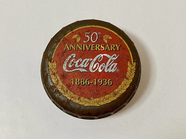 BOTTLE CAP SHAPED Coca Cola 50th Anniversary 1886-1936 Tin Coke Vintage ...