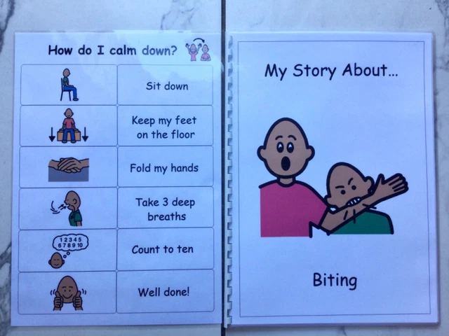 PECS PCS BOARDMAKER Biting Social Story and calm down value pack for ...