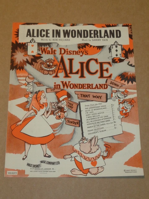 WALT DISNEY'S ALICE In Wonderland 1951 film sheet music (1) £20.00 ...