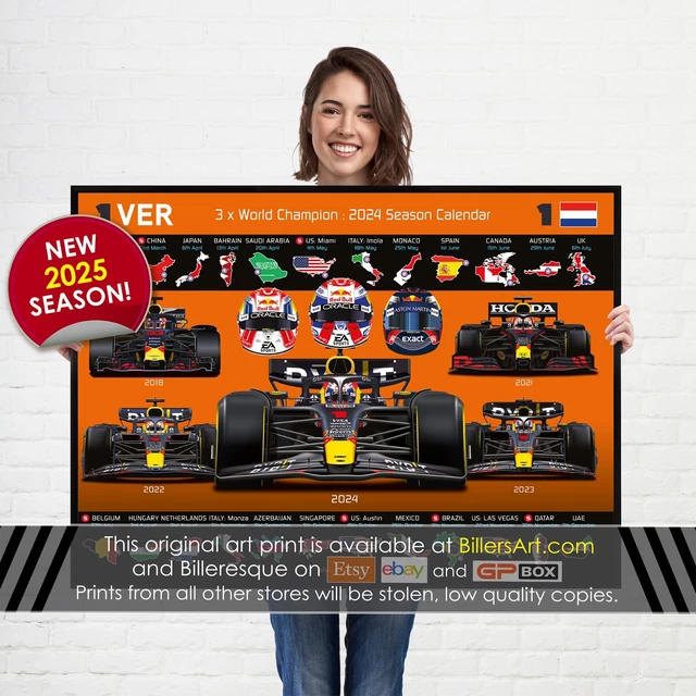 FORMULA 1 2025 Max Verstappen Detailed Season Dates Wall Calendar F1 ...