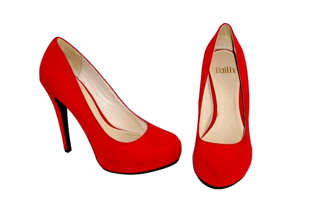 FAITH RED FAUX suede and leather slip on shoes UK size 5. EU 38. £9.99 ...