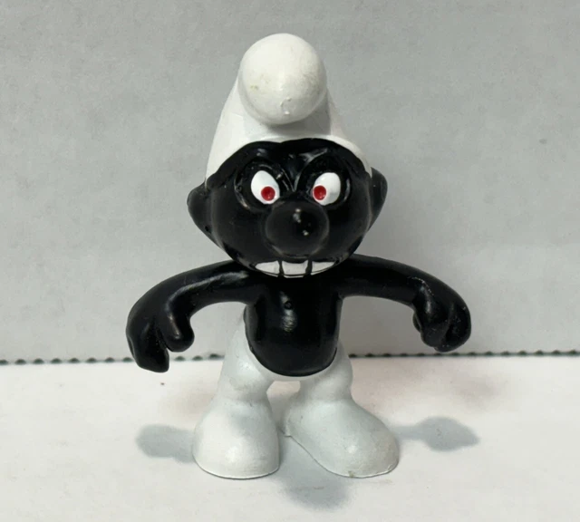 RARE THE SMURFS Angry Smurf Black Teeth Red Eyes Figure Vintage Smurf ...
