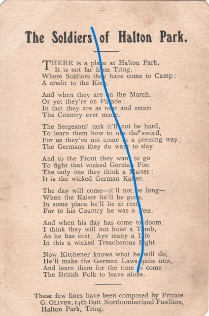 WW1 MILITARY ART Comic Poem Card G Oliver 14th Northumberland Fusiliers ...