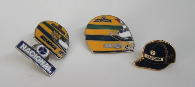 AYRTON SENNA 'NACIONAL' Racing Helmet and Baseball Cap Pin Lapel Badges ...