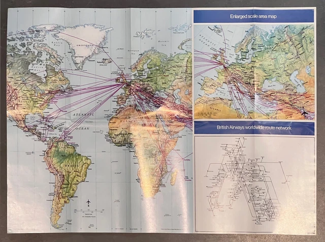 BRITISH AIRWAYS WORLDWIDE Routes Airline Route Map Vintage 1975 Ba £19. ...