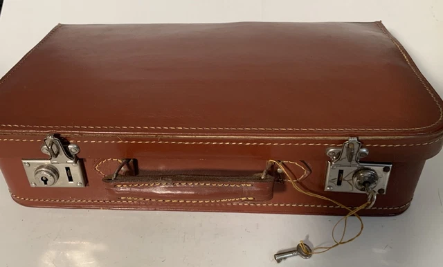 VINTAGE KLEINER ALTER Koffer Lederkoffer Reisekoffer mit 2x Schlüssel ...