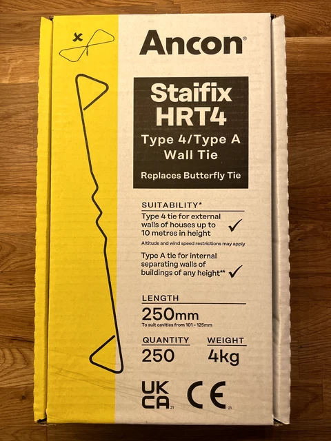 WALL TIES 250MM | Ancon Staifix HRT4 Cavity Wall Ties Stainless Steel ...