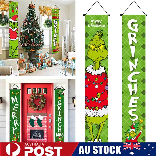 GRINCH CHRISTMAS DECORATIONS Grinch Porch Sign Door Banner Merry ...