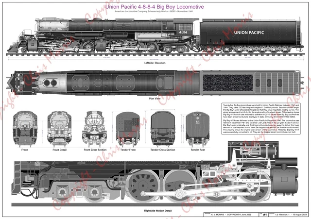 UNION PACIFIC BIG Boy Steam Locomotive PICTORIAL Drawing (600x 420mm ...