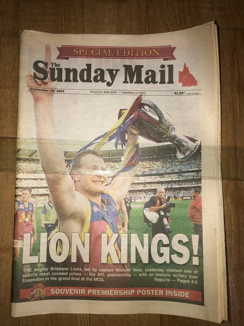 BRISBANE LIONS AFL 2001 Grand Final Brisbane Sunday Mail newspaper ...