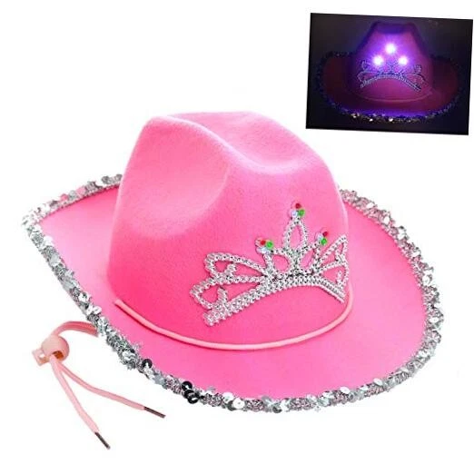 CHILD LED BLINKING Pink Tiara Cowgirl hat Light Up Cowboy Hat - CHILD ...