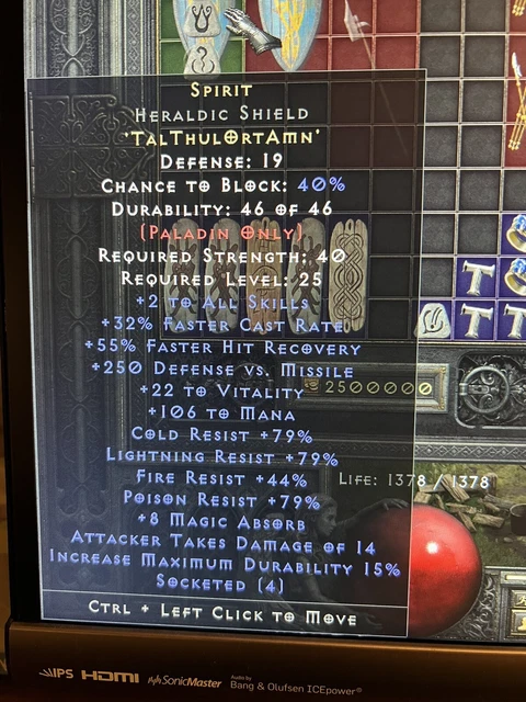DIABLO2:RESURRECTED D2 SPIRIT Paladin Shield 2Skill 79 Res 32 Fcr Pc ...