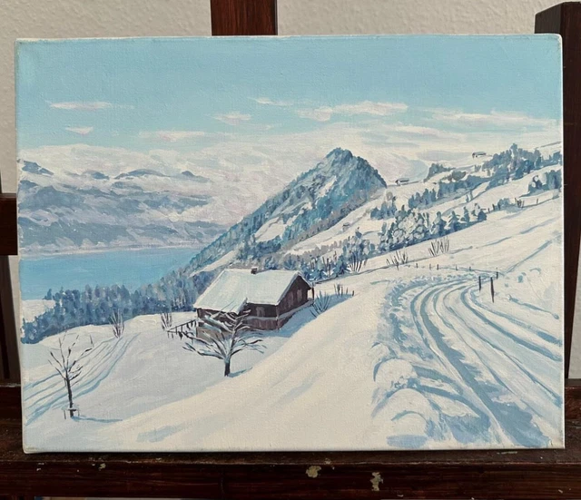 GEMÄLDE ACRYLBILD GERSAUERSTOCK Schweiz im Winter 40x30 cm von Günter Mangold EUR 49,00 ...