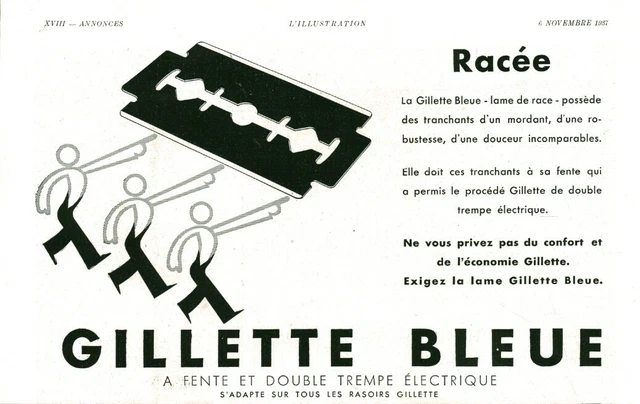PUBLICITÉ ANCIENNE LAME rasoir Gillette Bleue 1937 issue de magazine ...