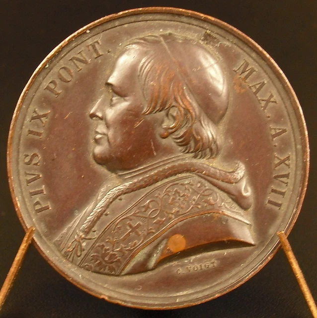 MÉDAILLE PAPALE PAPE Pope Pie Pius IX Pont Max Petri Inopiam sc Voigt ...