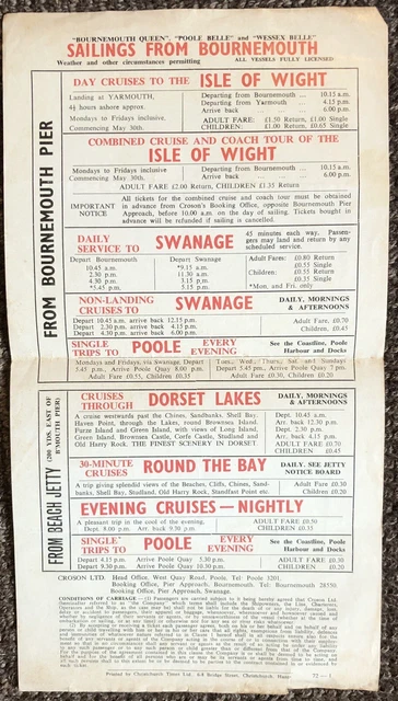 CROSON BOAT COMPANY Poster, Dorset, 1950, Bournemouth Queen, Poole ...
