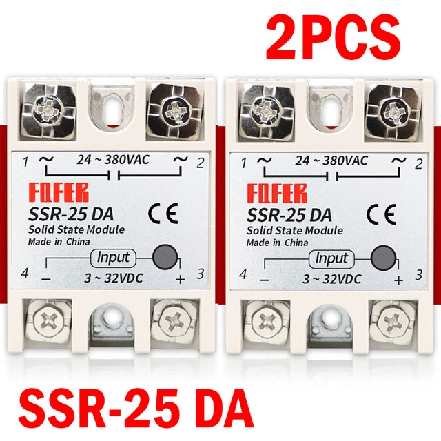 2PC SSR-25DA SOLID State Relay Module 25A/250V DC 3-32V Input AC 24 ...