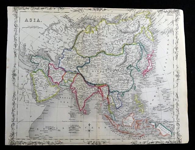 MAP OF ASIA China India Far East Orient Antique Hand Coloured Engraving ...