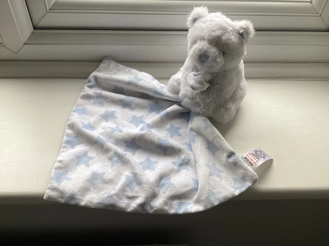 MATALAN BLUE STAR Bear Dog Comforter Soft Toy White Teddy Blankie ...