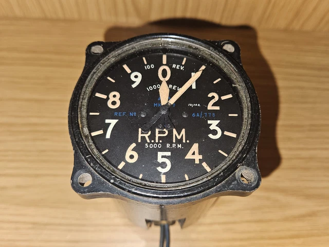 WW2 WWII RAF 1940's Tachometer RPM Gauge Aircraft Cockpit Instrument 6A ...