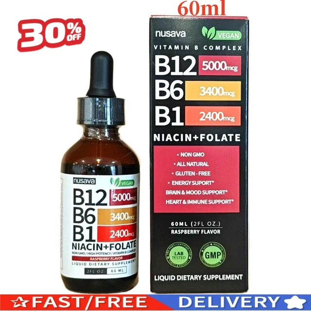 NUSAVA VITAMIN B12 B6 Liquid Drops, B12 Sublingual B Complex -B12 5000 ...