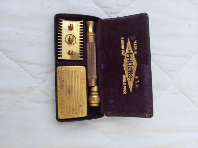 VINTAGE ANTIQUE GILLETTE Gold Tone Safety Razor w/ Box Case £19.44 ...