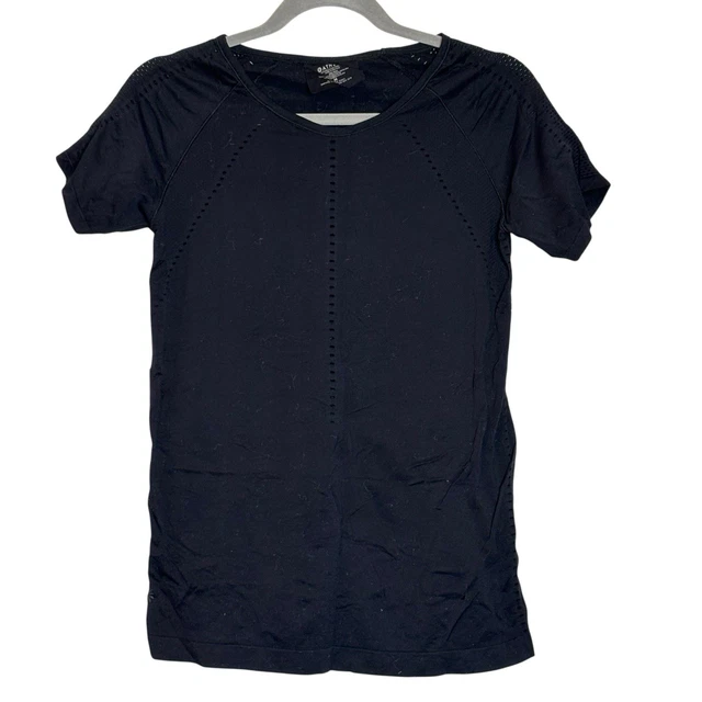 ATHLETA MEDIUM M Black Heather Foothill Seamless Short Sleeve Tee Crew ...