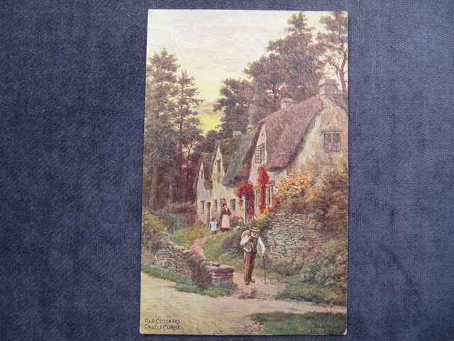 OLD 1930S ART POSTCARD OF OLD COTTAGES AT CASTLE COMBE, WILTSHIRE A. R ...
