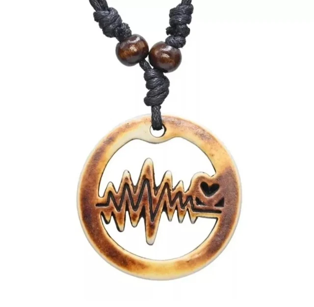 ECG NECKLACE PENDANT Adjustable Cord & Wooden Beads Resin Jewellery ...