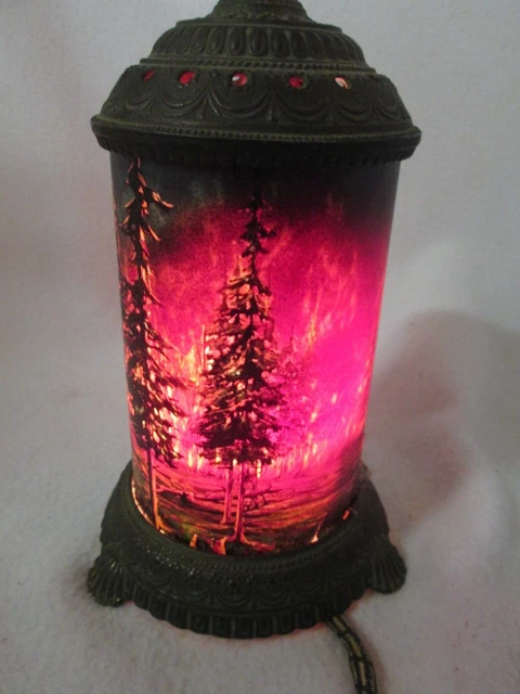 ANTIQUE 1930’S SCENE in Action Cast Iron FOREST FIRE Motion Lamp No ...