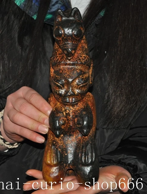 10&HONGSHAN CULTURE OLD Jade Carve fengshui beast head weird Busty ...
