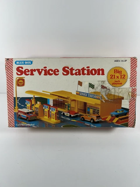 VINTAGE 70'S 80'S Blue Box Shell Service Station Toy Read Description £ ...