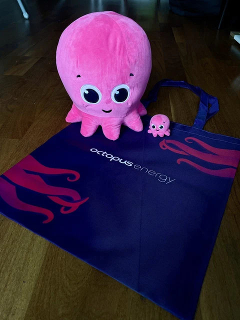 OCTOPUS ENERGY LARGE And Small Pink Plush Soft Toy With Tote Bag ...