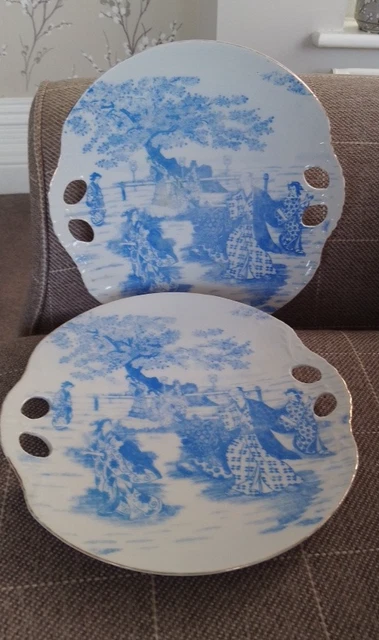 PAIR OF JAPANESE ? German ? Cake Plates Blindfolded Man & Geisha ...
