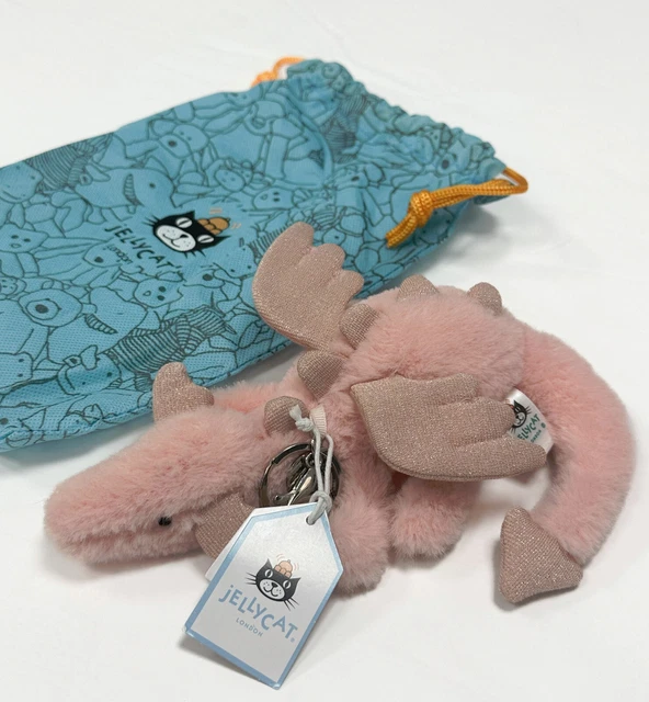 JELLYCAT FLUFFY COLLECTIBLE Rose Dragon Bag Charm Plush Cuddly Toy Key ...