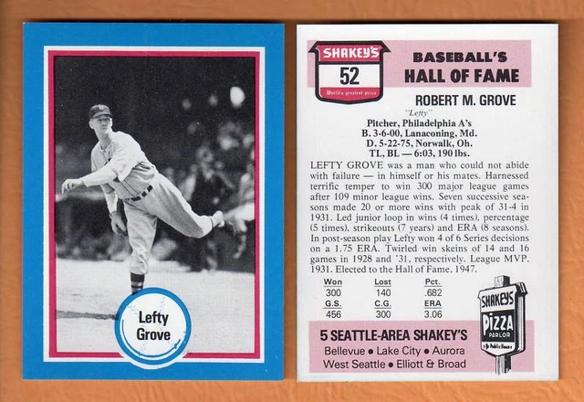 #52 LEFTY GROVE Red Sox/A's ~ Athlétisme ~ Shakey's Pizza Baseball's ...