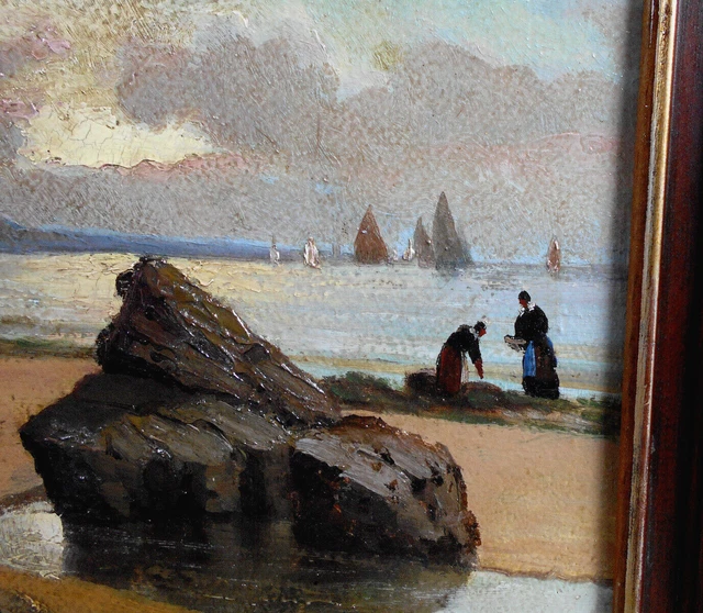 PETIT TABLEAU ANCIEN Peinture Huile Marine Bord de Mer Bretagne Bateaux Voilier EUR 162,50 ...