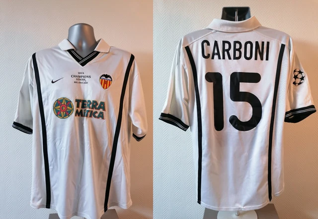 MATCH ISSUE WORN Valencia Champions league final 2001 shirt Carboni 15 ...