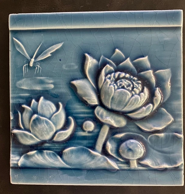 FLIESE JUGENDSTIL UM 1910 Kachel floral Ornament Art Nouveau Tile Relief Seerose EUR 45,00 ...