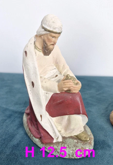 GRAND PERSONNAGE DE crèche de Noël ancien Devineau Roi Mage Gaspard 12 ...