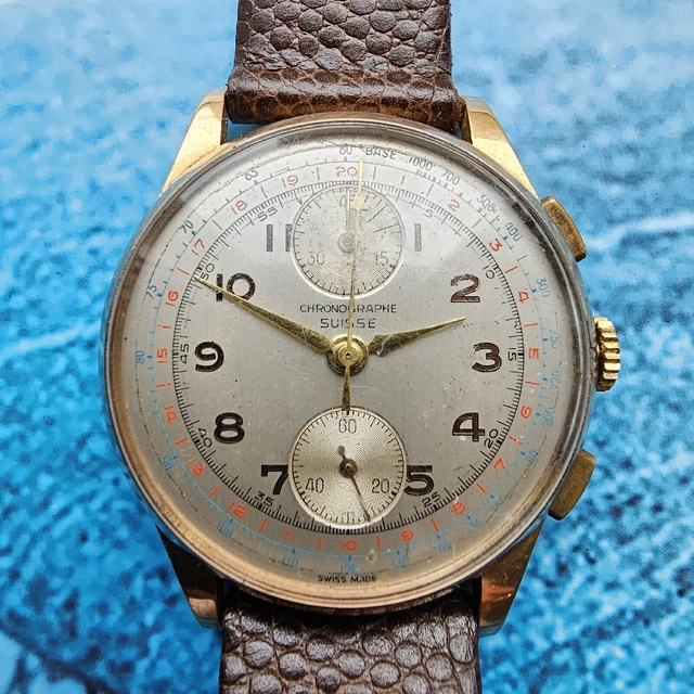VINTAGE 18K CHRONOGRAPHE Suisse Men's Watch Cal Venus 170 For Repair ...
