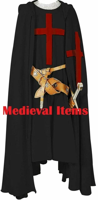 MANTELLO MEDIEVALE MANTELLO/CAVALIERE Templare con cappuccio Tabard ...