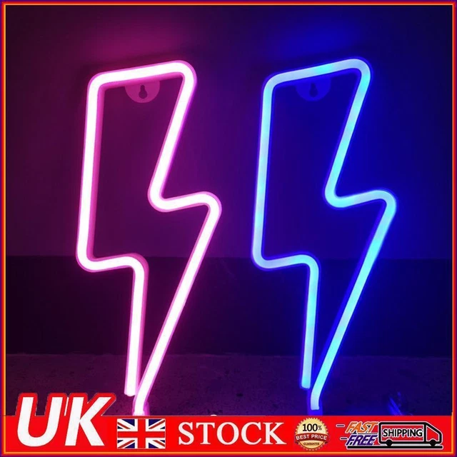 HANGING NEON LAMP Flash Shaped Sign USB Battery Operated Party Wall ...