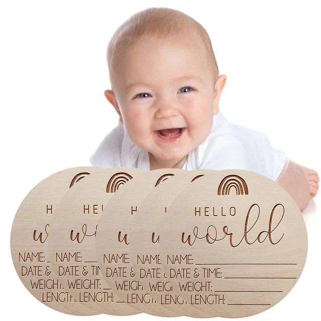 NEWBORN ANNOUNCEMENT SIGN Wooden Baby Name Sign Plaque Arrival Hello ...