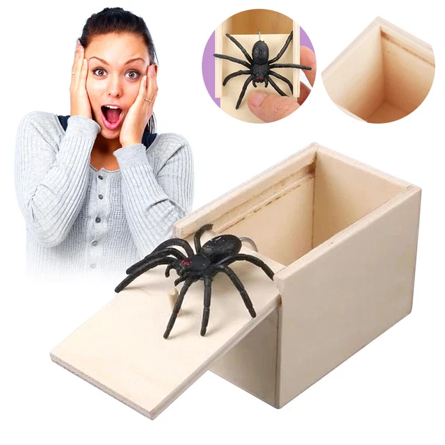 SPIDER IN A Box Prank Wooden Scare Box Toy Trick Scary Halloween Party ...