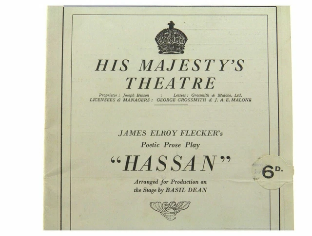 ANTIQUE PROGRAMME HIS Majesty’s Theatre Hassan by James Elroy Flecker £ ...